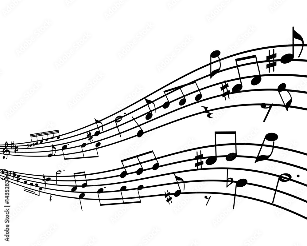 Black and white background with music notes for graphic design. Stock ...