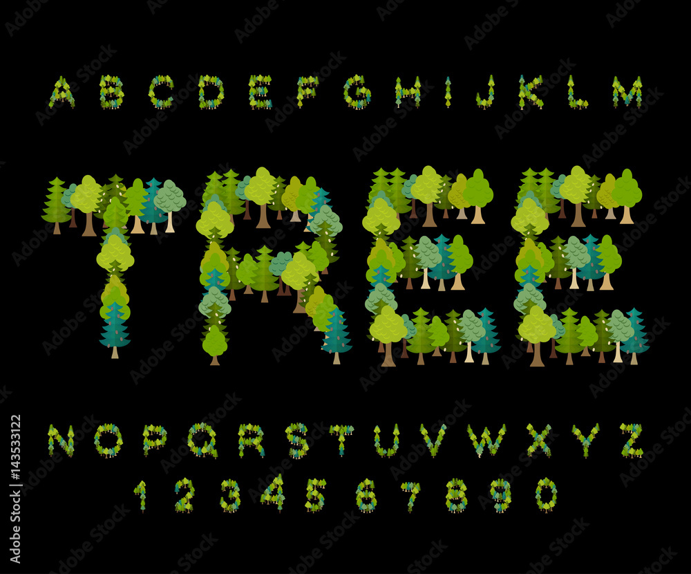Tree font. Forest alphabet. Letter from Tree. Nature alphabet. Eco ...