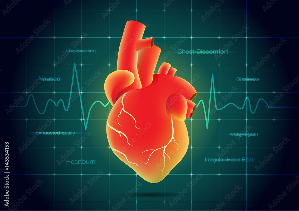 Human heart red color on pulse monitor background. Illustration about ...