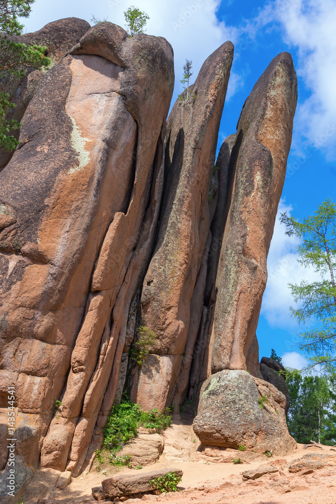 A rock called the Feather in the National Nature Reserve Stolby, Russia ...