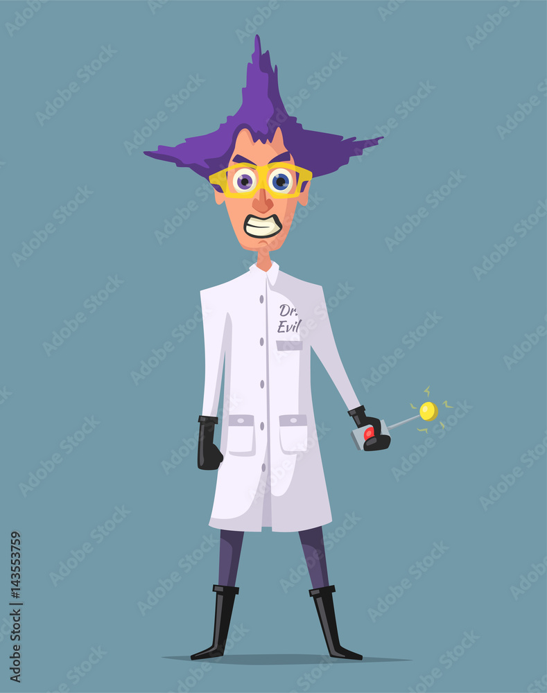 Crazy scientist. Funny character. Cartoon vector illustration. Stock ...