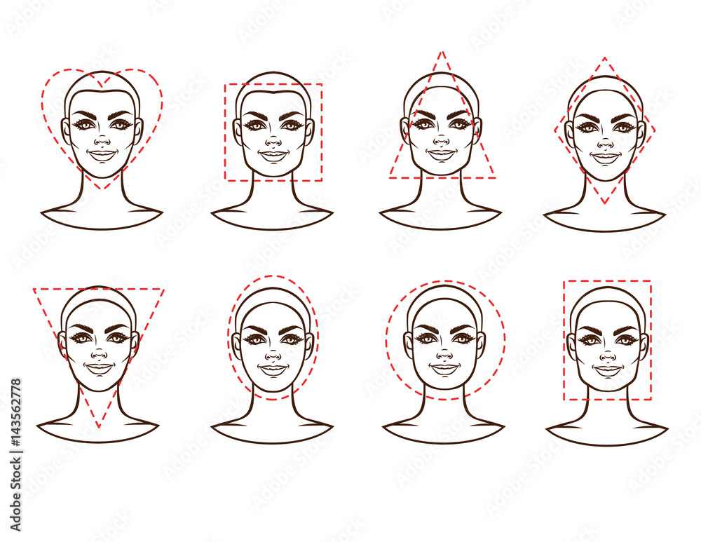 Vector illustration of face types. Female face of various types of ...