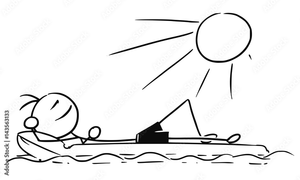 Cartoon Vector Stick Man Relaxing on Airbed, Air Mattress Stock Vector ...