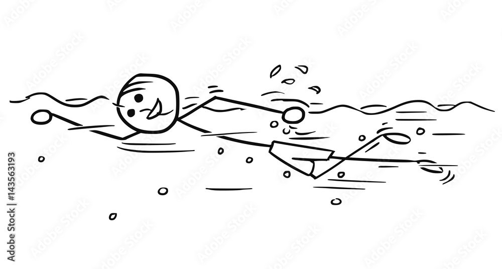 Cartoon Vector Stick Man Swimming Crawl Stock Vector | Adobe Stock