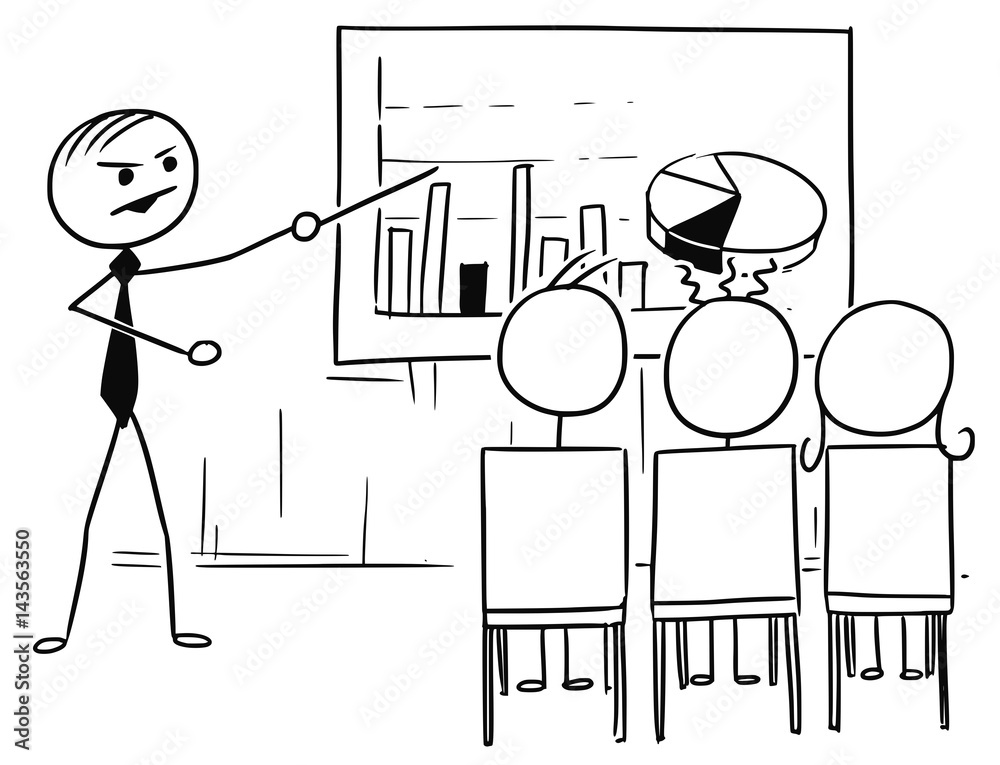Vector Stick Man Cartoon of Boss or Teacher Presenting Graphs to Office ...