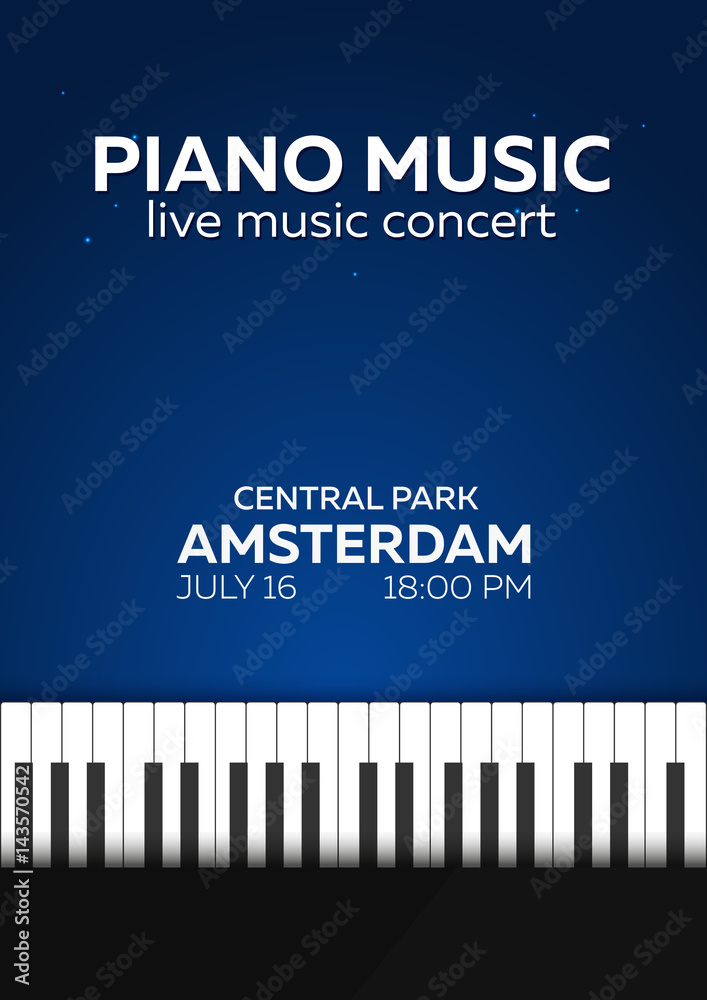 Piano concert poster design. Live music concert. Piano keys. Vector ...