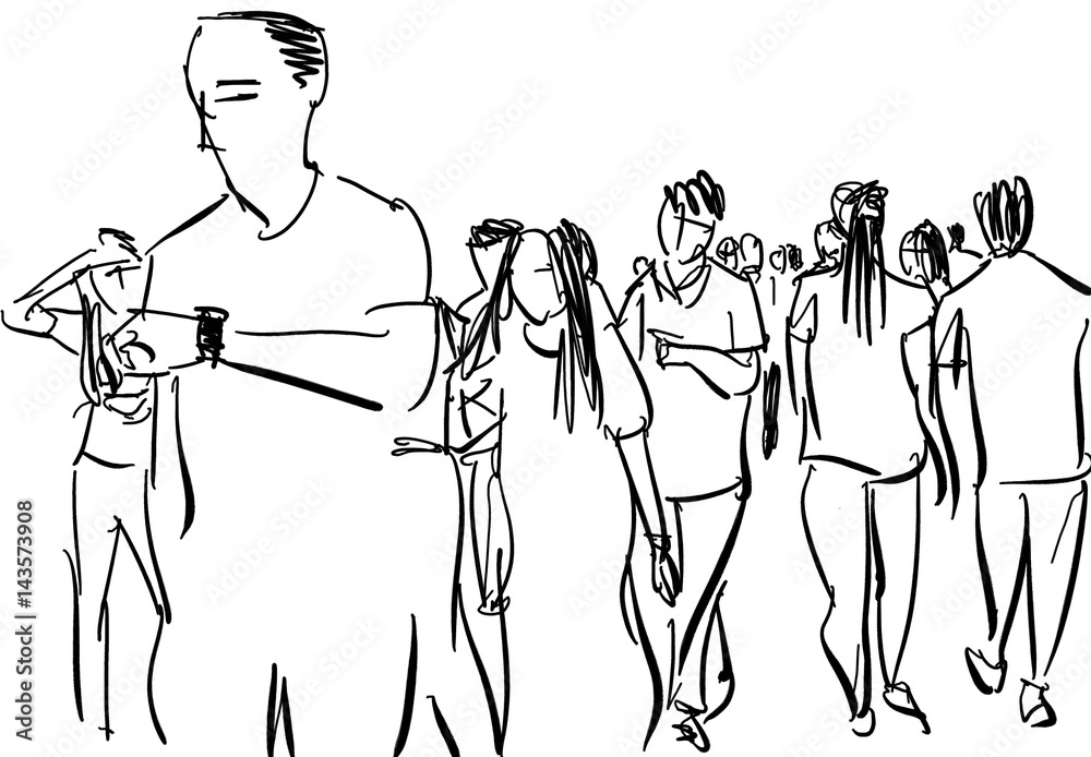 crowd walking cartoon sketch Stock Illustration | Adobe Stock