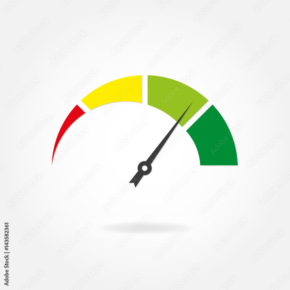 Speedometer icon with arrow. Meter and gauge element. Vector ...