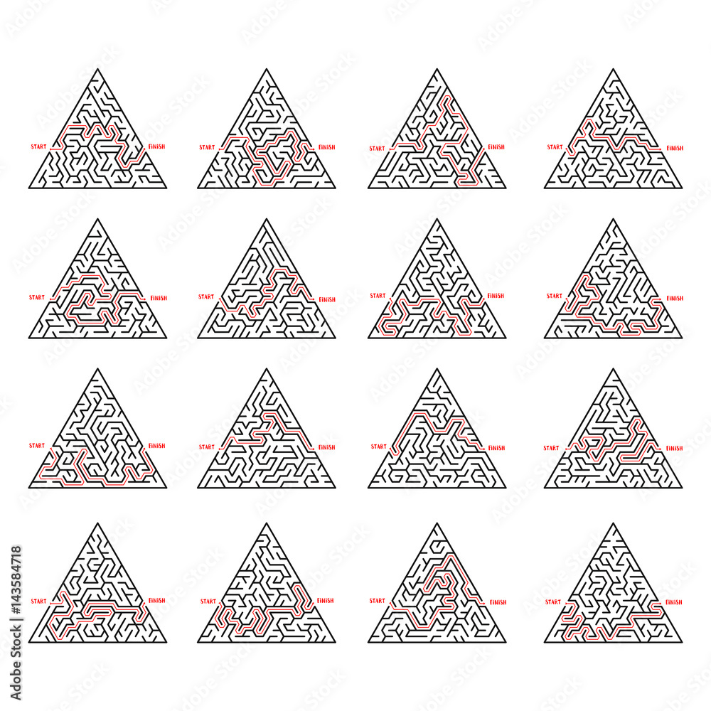 Triangular Maze Game set background. Labyrinth with Entry and Exit ...