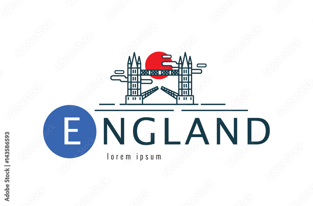 England logo. Tower Bridge scene. flat thin line design element. vector ...