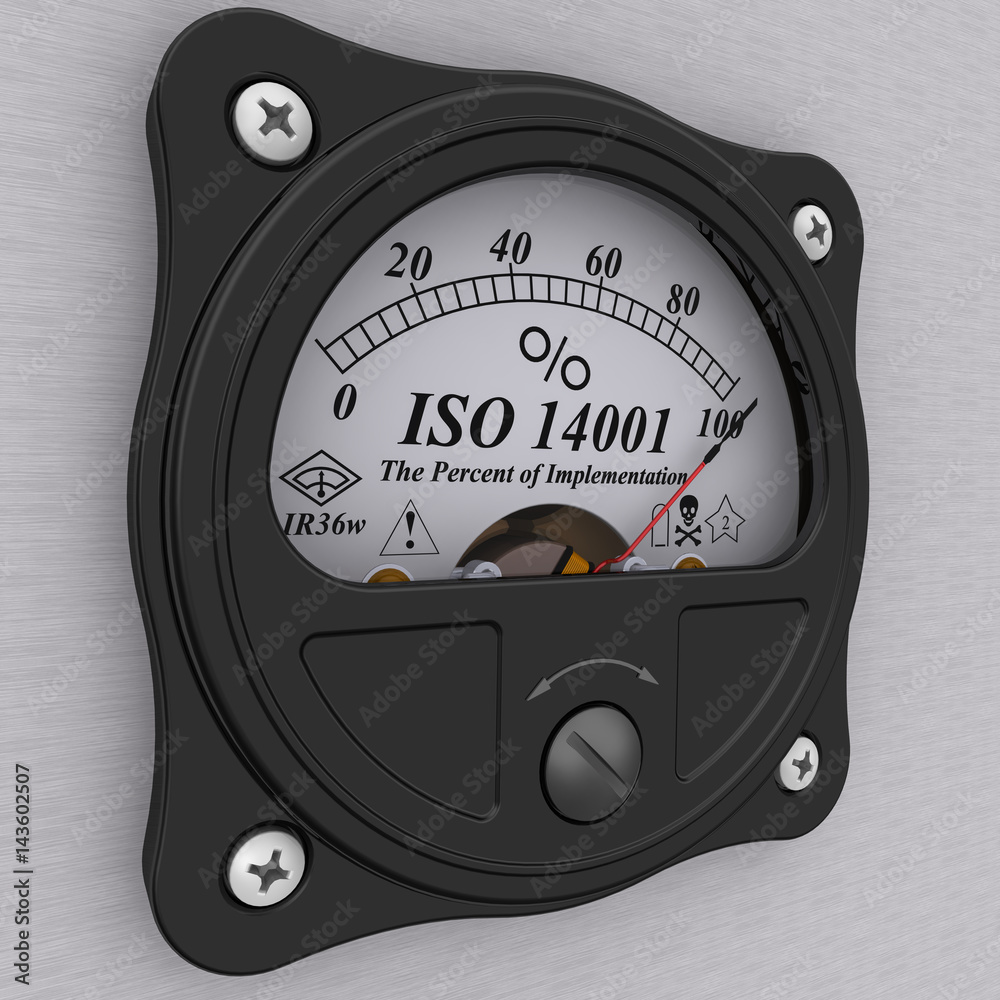 ISO 14001. Analog indicator showing the level of implementation ISO ...