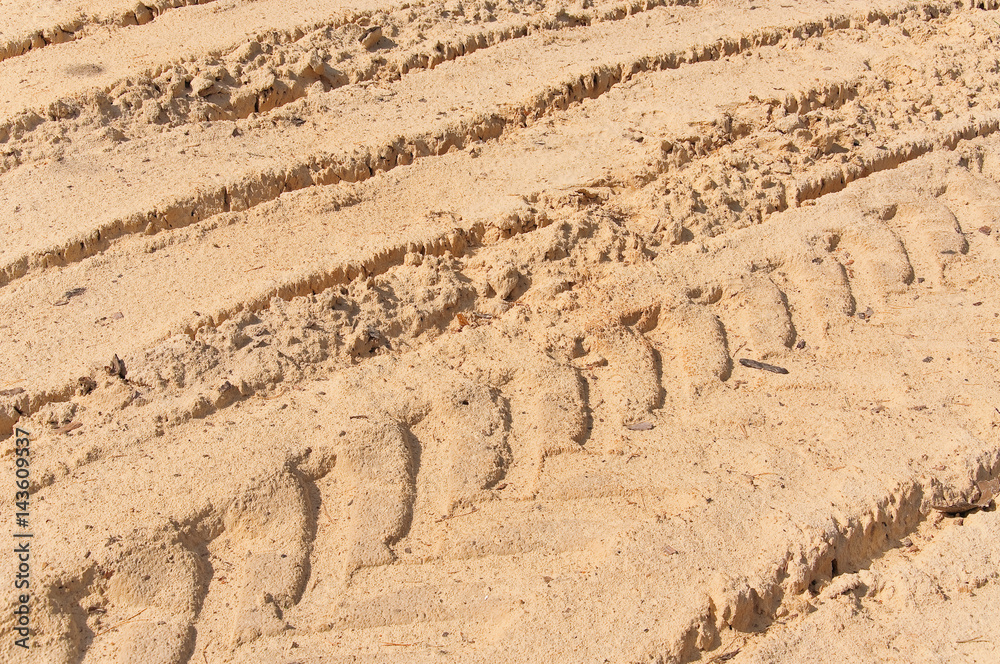 The trail from the tread in the sand. Texture, background Stock Photo ...