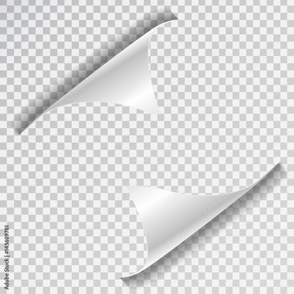 Vector realistic white paper page curl on the transparent background ...