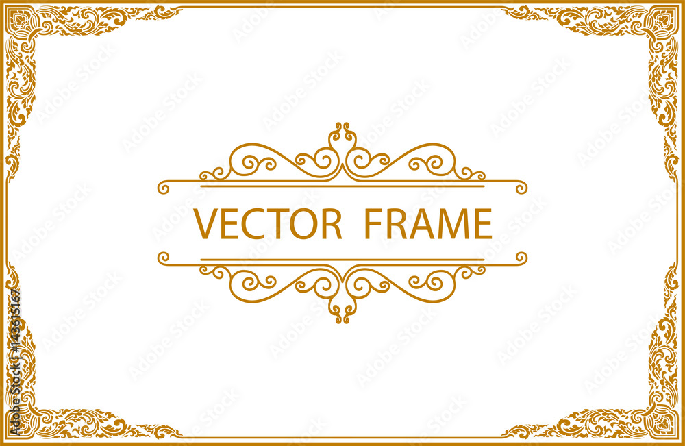 Gold photo frame with corner thailand line floral for picture, Vector ...