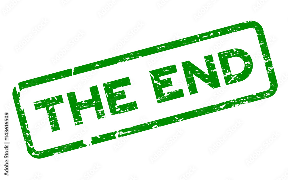 Grunge green the end square rubber seal stamp on white background Stock ...