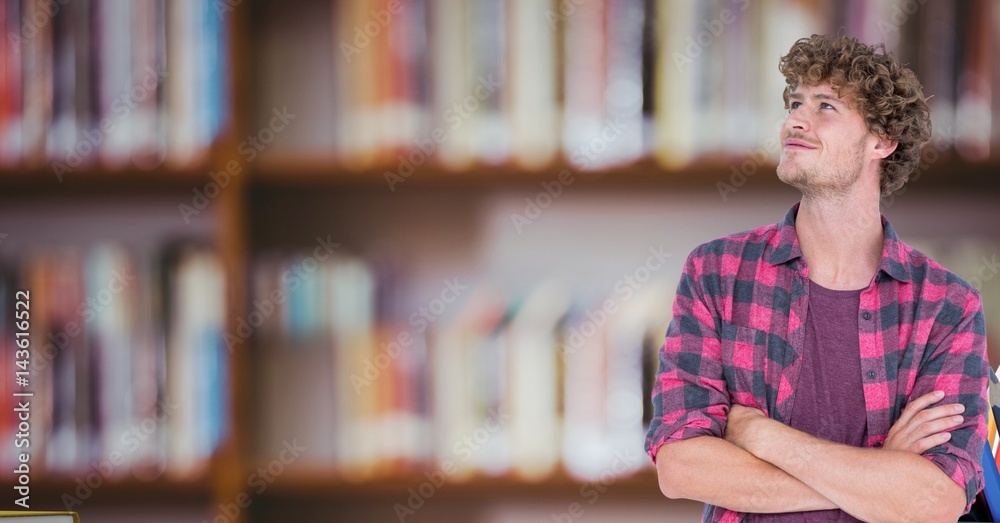 student with his hands folded on blurred background Stock Photo | Adobe ...