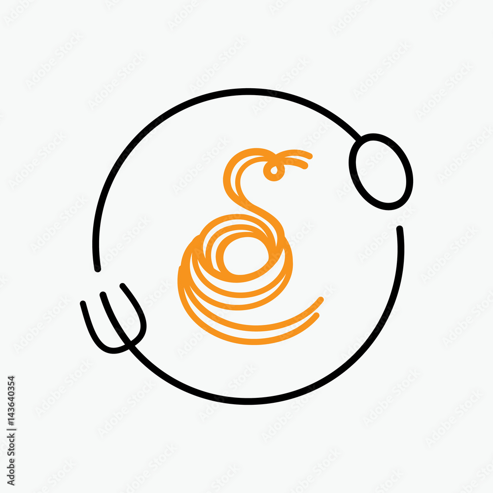 spaghetti logo with s letter typography design surround with fork and ...
