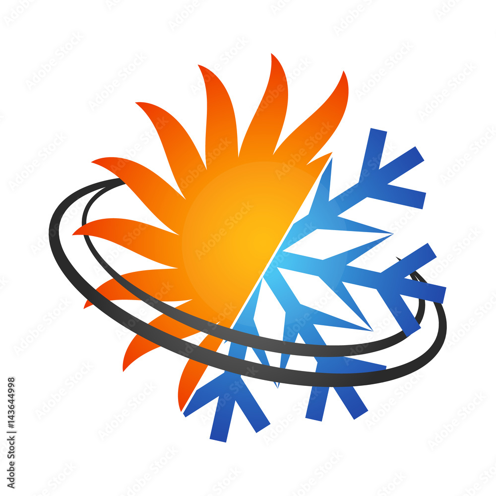 Sun and snowflake symbol for air conditioner. Silhouettes for business ...