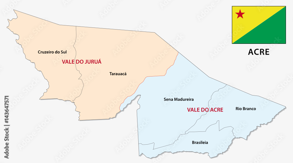 acre administrative and political map with flag Stock Vector | Adobe Stock
