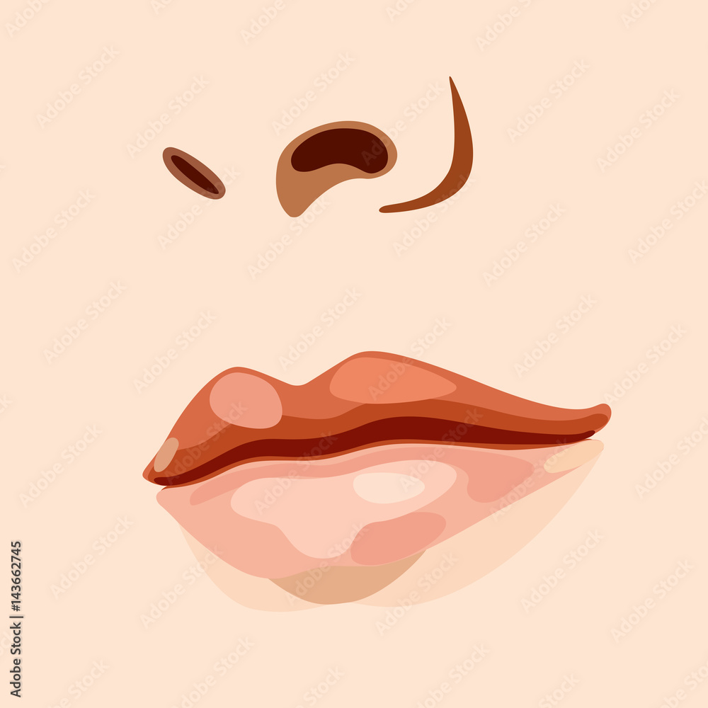Woman face icon. Female face with big sensual lips and beautiful nose ...