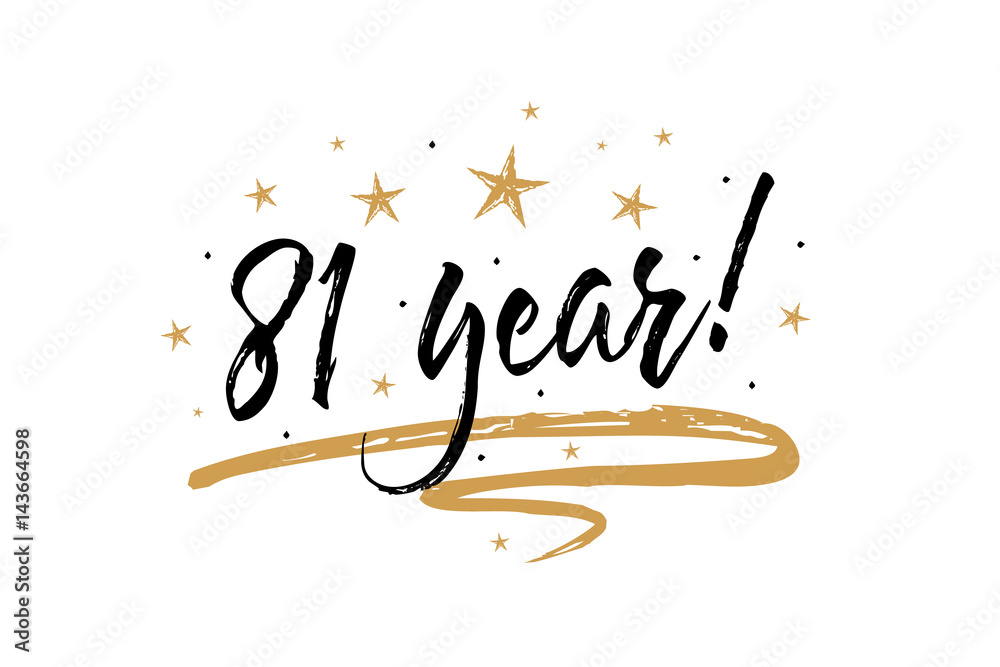 81 year card. Beautiful banner greeting scratched calligraphy text word ...