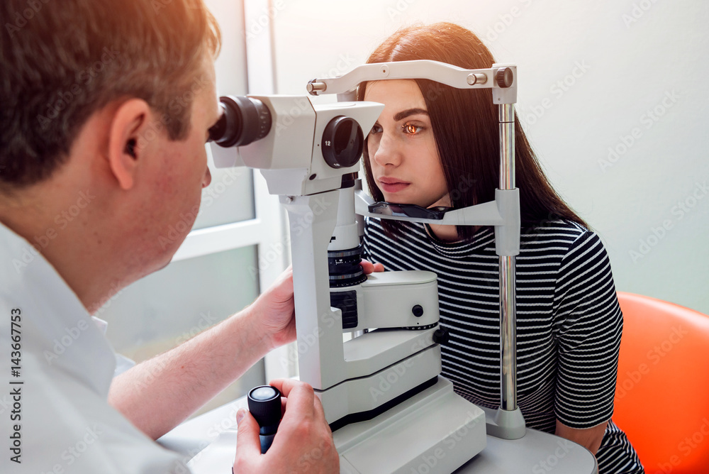Slit lamp examination. Biomicroscopy of the anterior eye segment. Stock ...