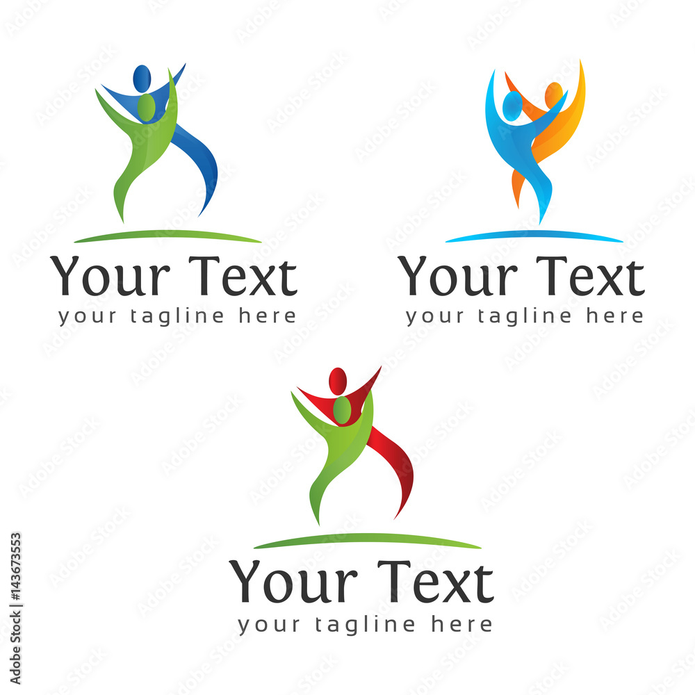 Logo Happy People. Fun.Two persons.Dancing people.Hold hands.Teamwork ...