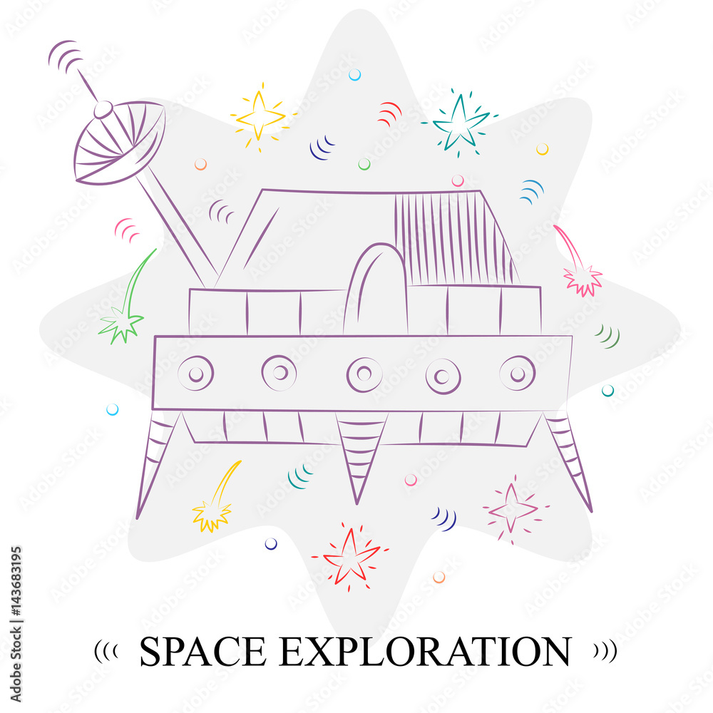 Colorful Hand Drawn Doodle Spaceship and Comets Arranged in a Circle ...