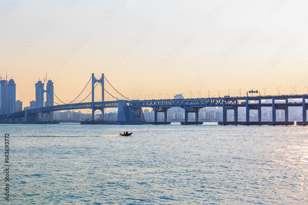 Busan Gwangandaegyo Bridge or GwangAn Bridge at Gwangalli Beach ...