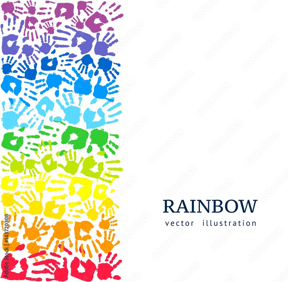 Border made of colored hands. Rainbow background. Abstract vector ...