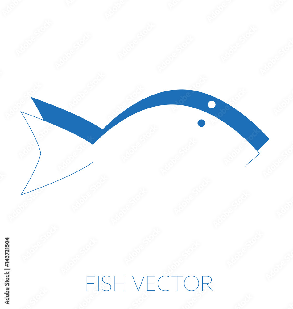 Generic fish minimal vector illustration, monochrome blue drawing ...