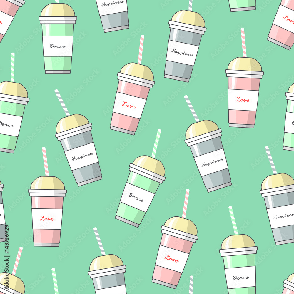 Seamless background of sweet milkshake. Cartoon Pattern Stock Vector ...