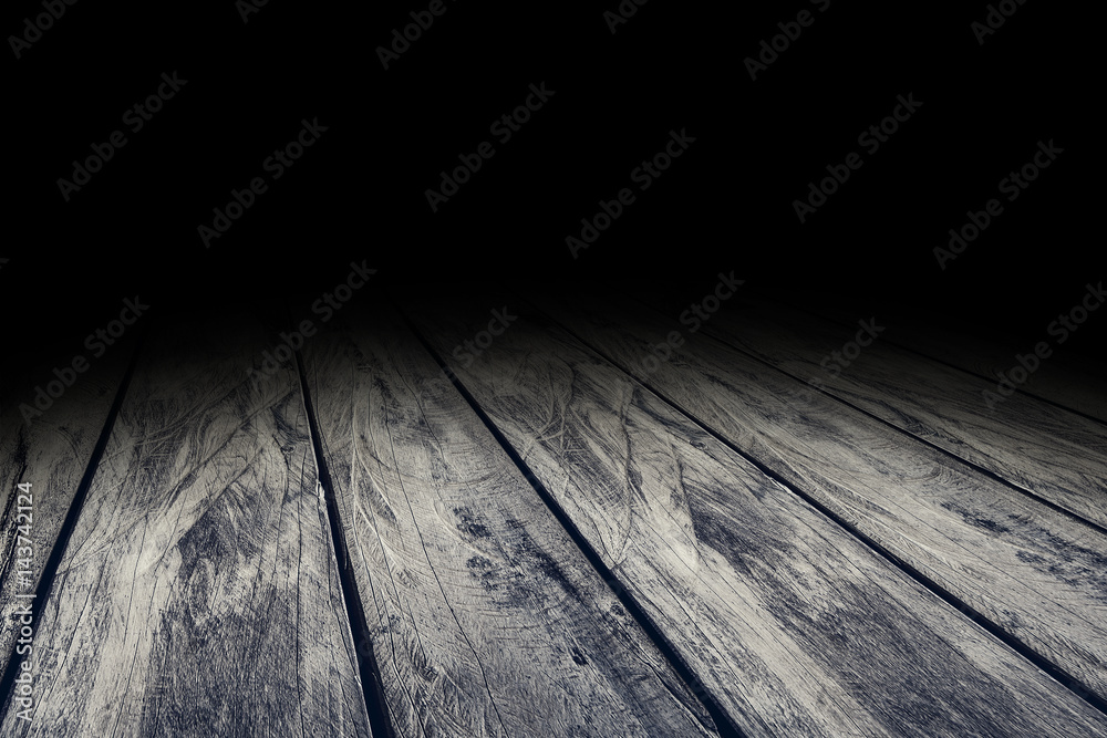 Grunge Plank wood floor texture perspective background for display or ...