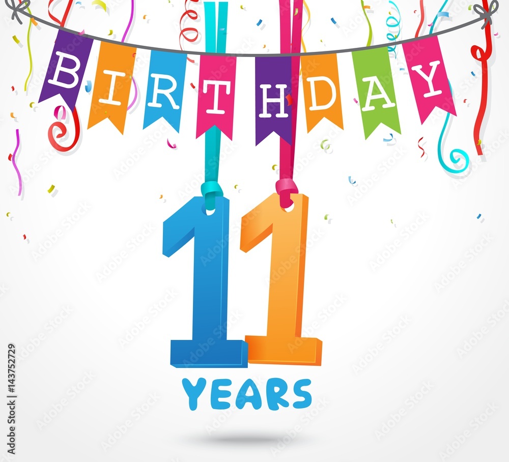 11 Years Birthday Celebration greeting card Design Stock Vector | Adobe ...