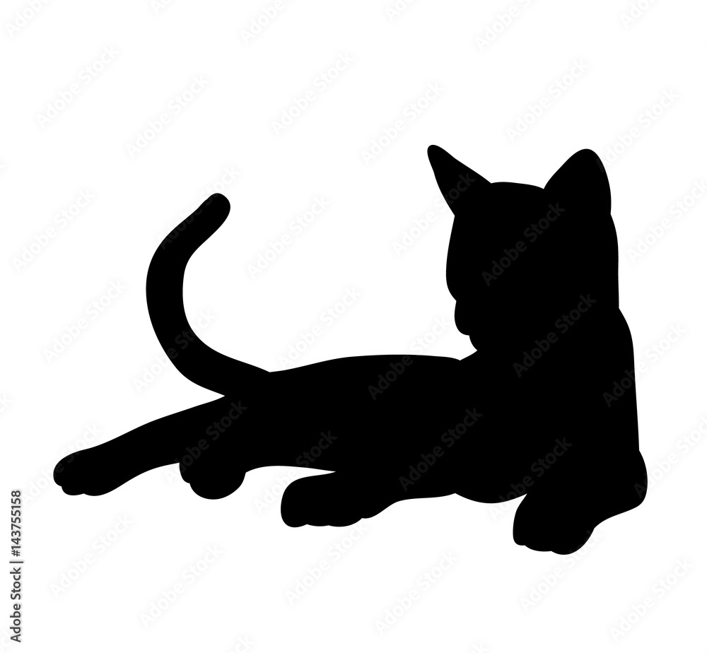 Illustration, vector, silhouette cat laying down Stock Vector | Adobe Stock