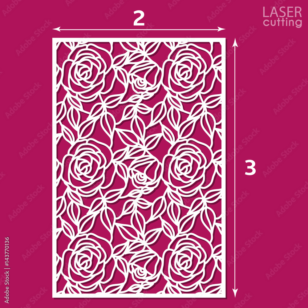 Die cut ornamental panel with pattern of roses. May be use for laser ...