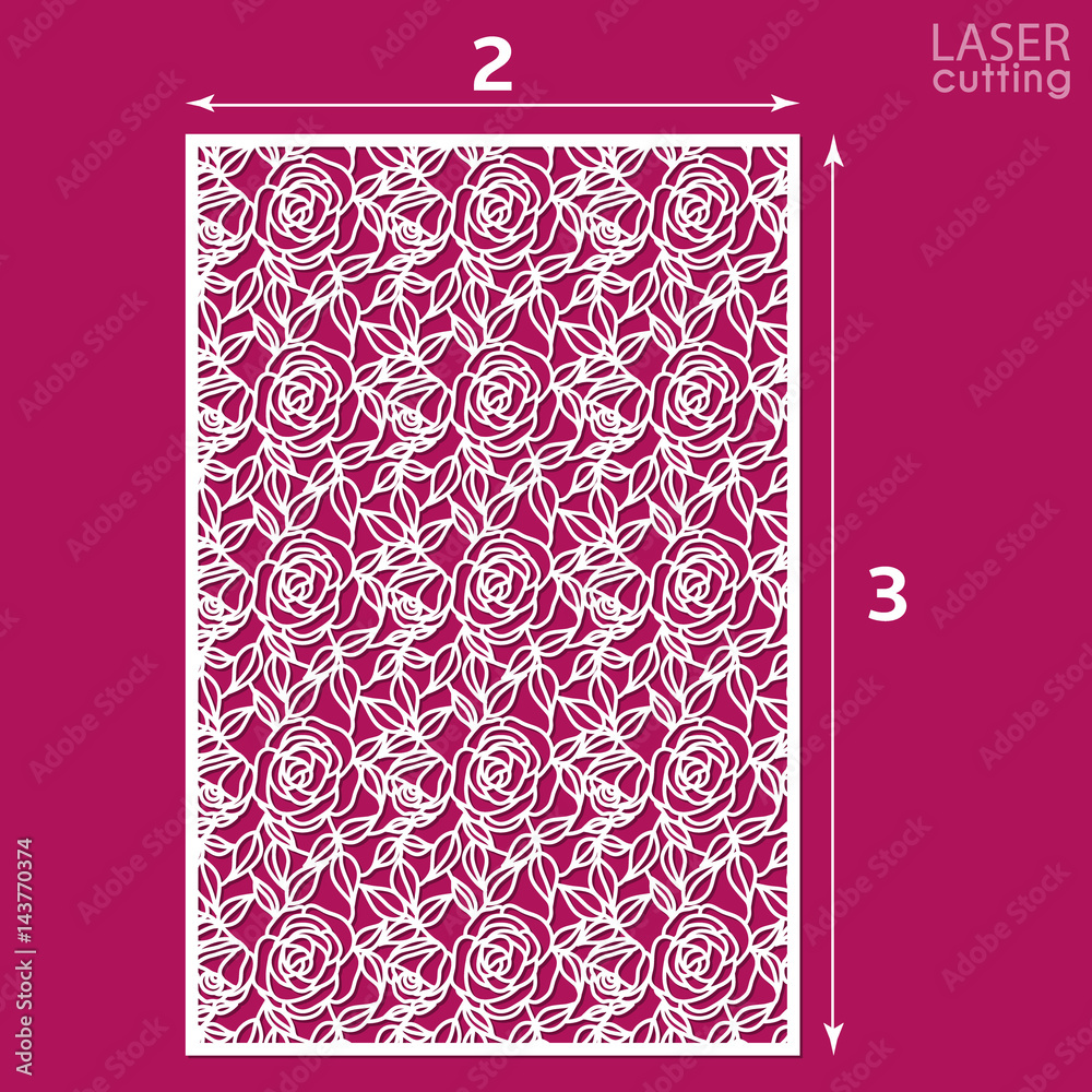 Die cut ornamental panel with pattern of roses. May be use for laser ...