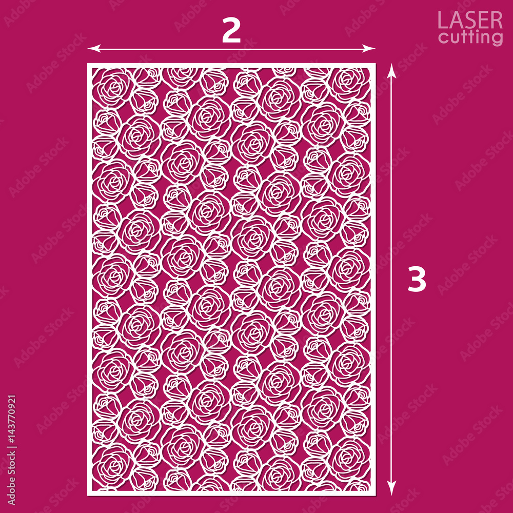 Die cut ornamental panel with pattern of roses. May be use for laser ...