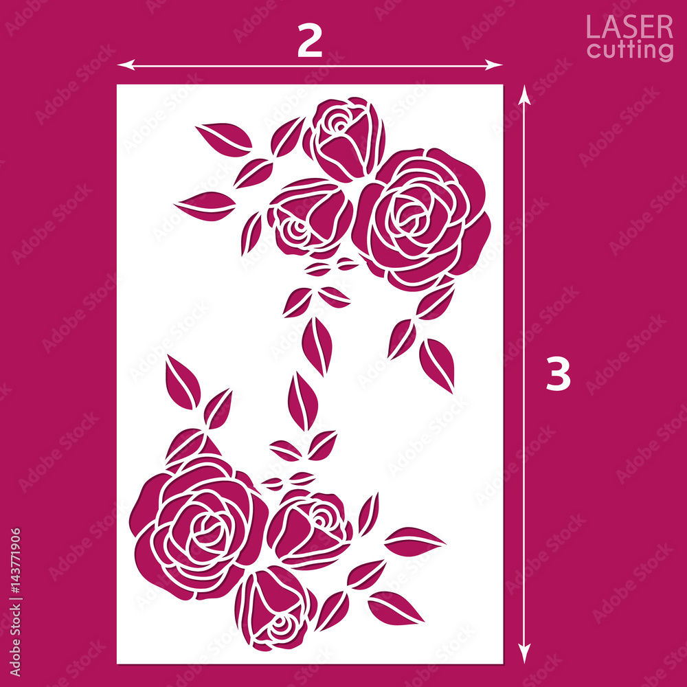 Die cut ornamental panel with pattern of roses. May be use for laser ...