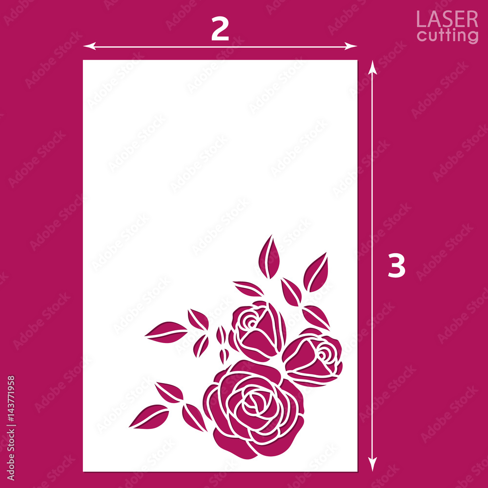 Die cut ornamental panel with pattern of roses. May be use for laser ...