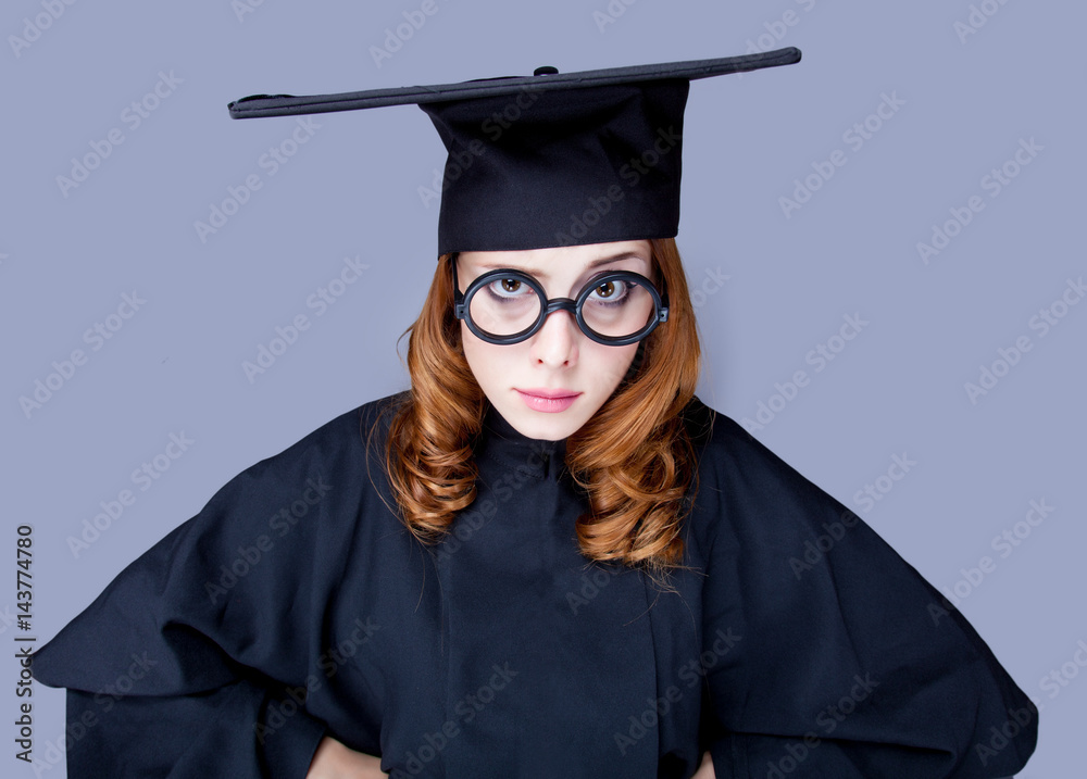 photo of beautiful young alumnus in black suit on the wonderful grey ...