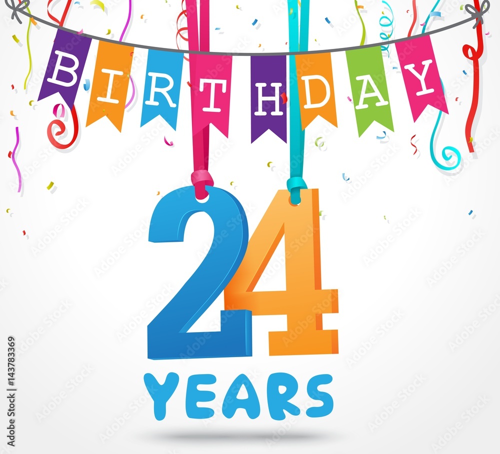 24 Years Birthday Celebration greeting card Design Stock Vector | Adobe ...