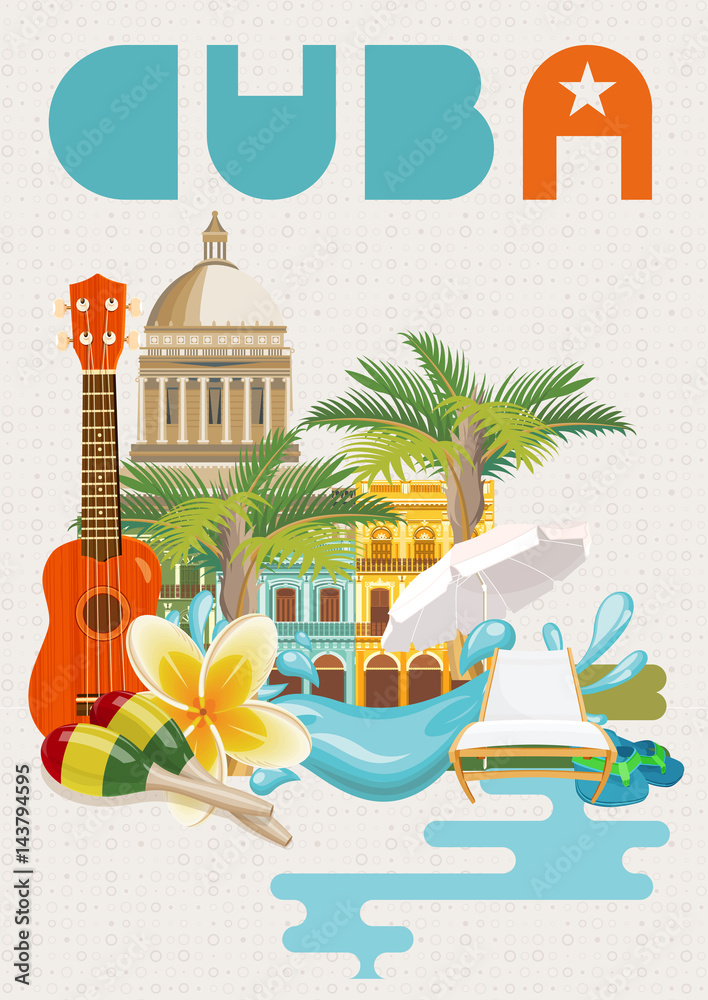 Cuba attraction and sights - travel postcard concept. Vector ...