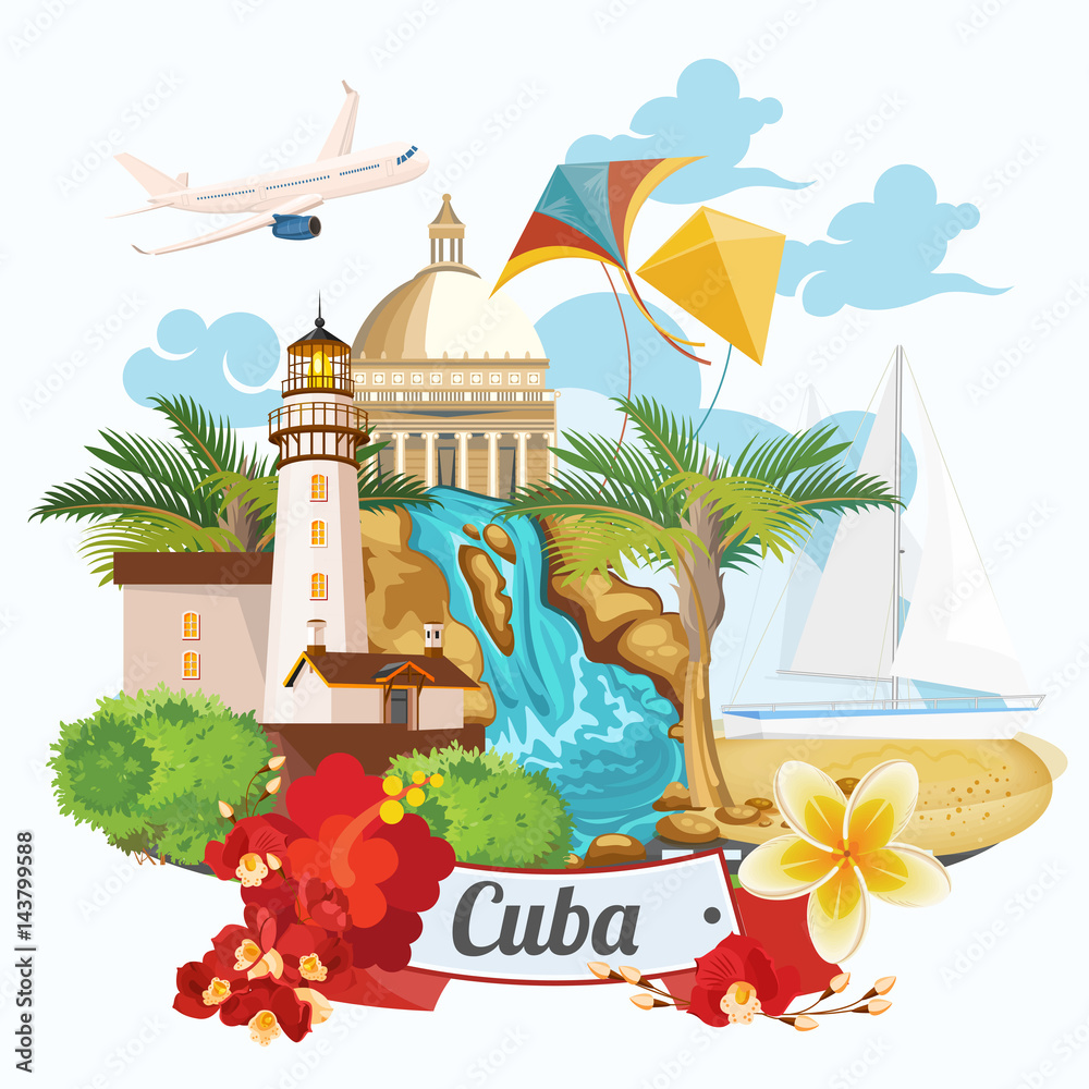 Cuba attraction and sights - travel postcard concept. Vector ...