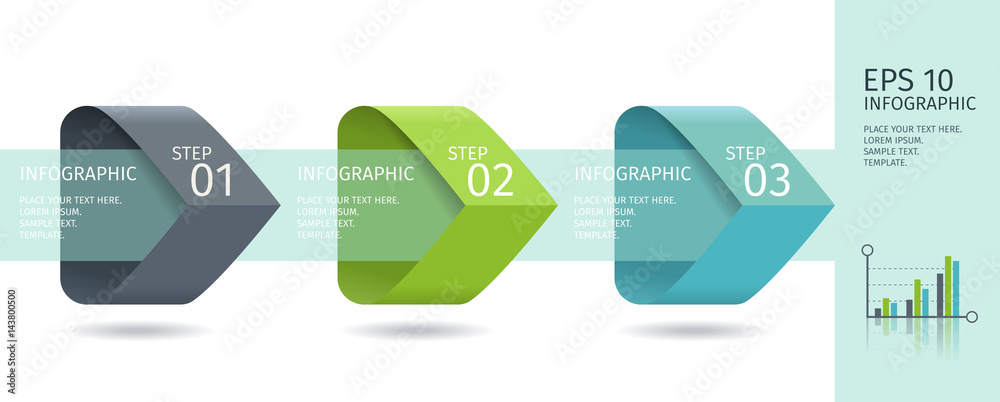 Infographic arrows with 3 step up options and glass elements. Vector ...