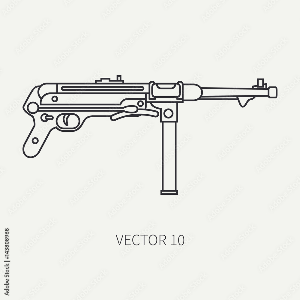 Line flat plain vector military icon - machine gun. Army equipment and ...