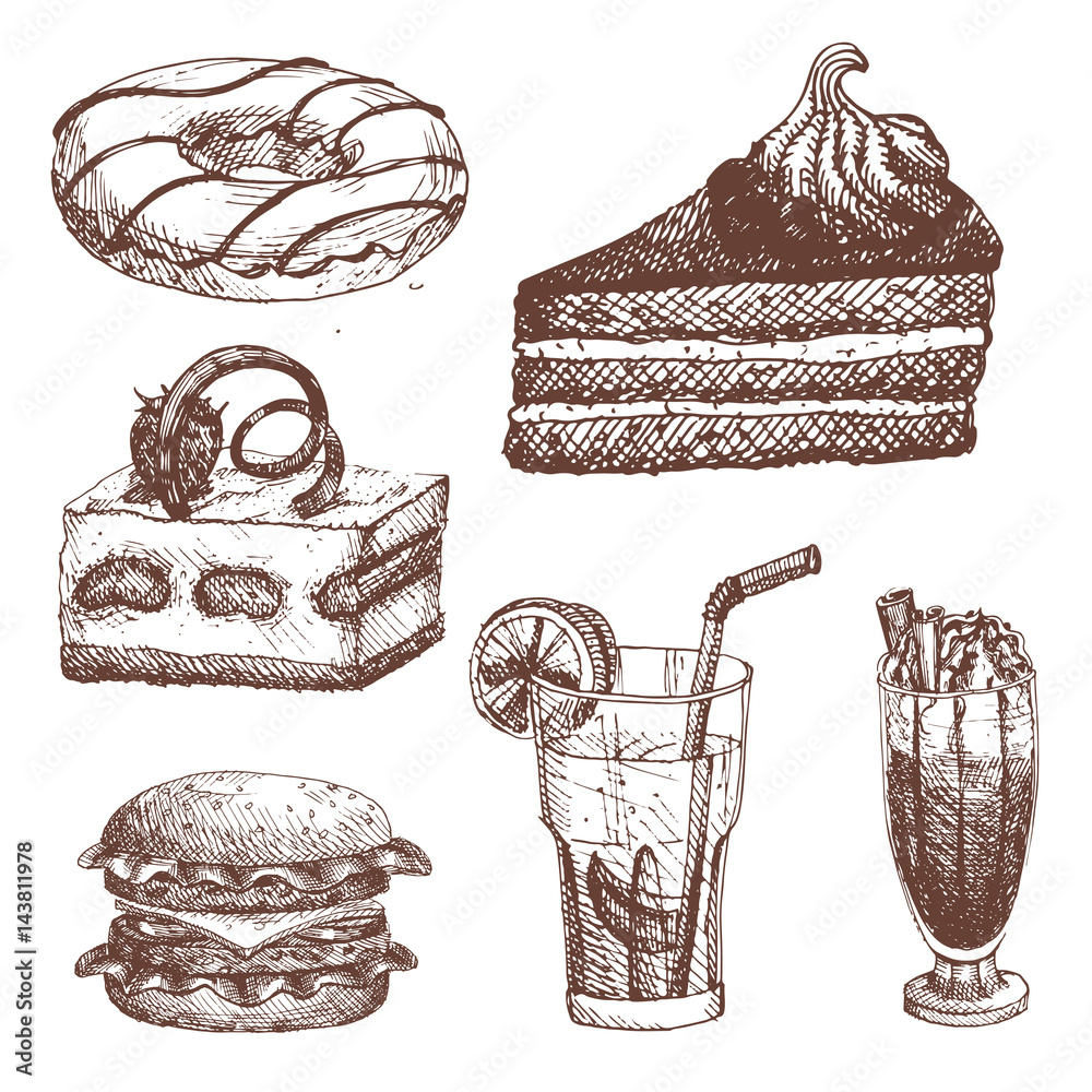 Hand drawn food sketch for menu restaurant product and doodle meal ...