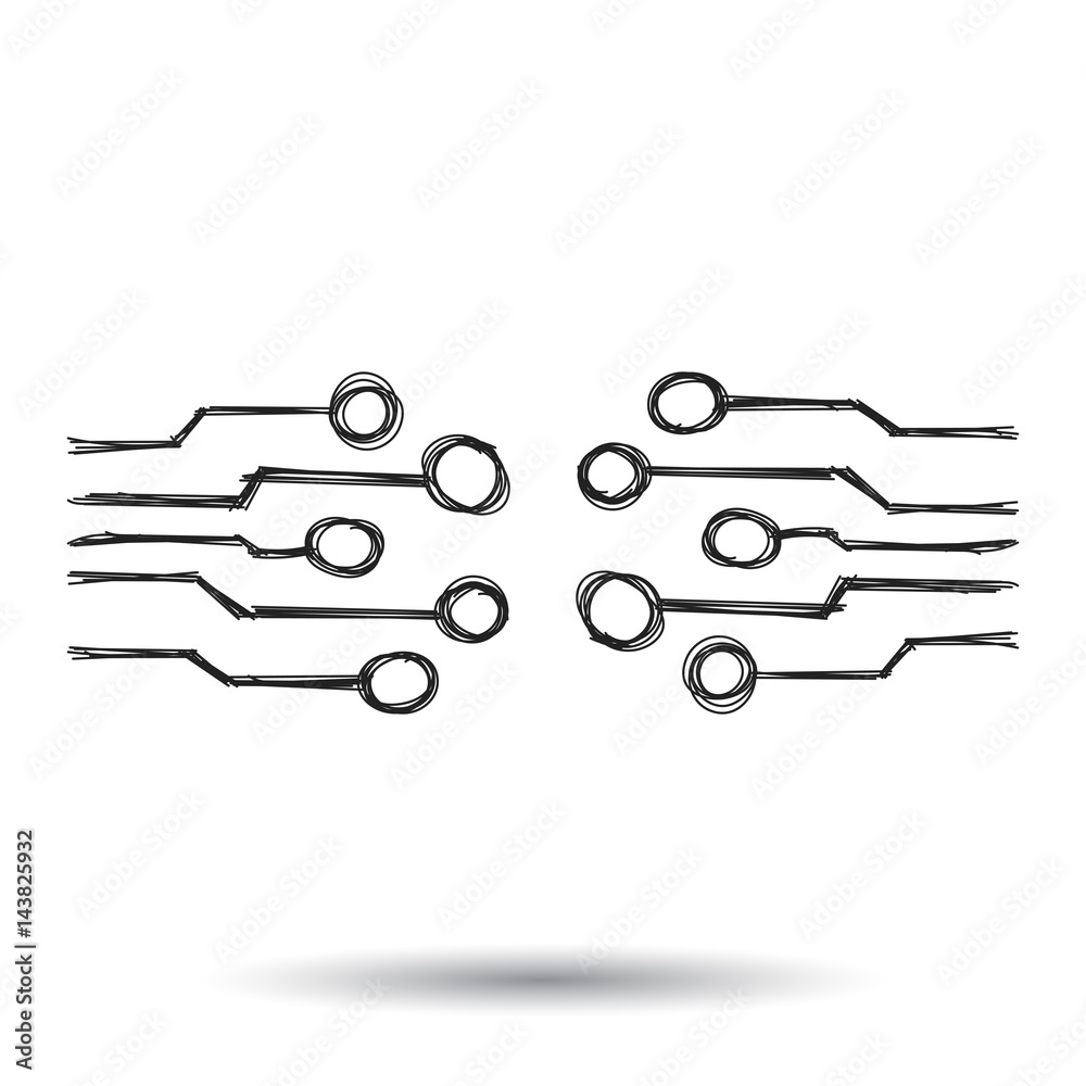 Hand drawn circuit board icon. Doodle scetch technology scheme symbol ...