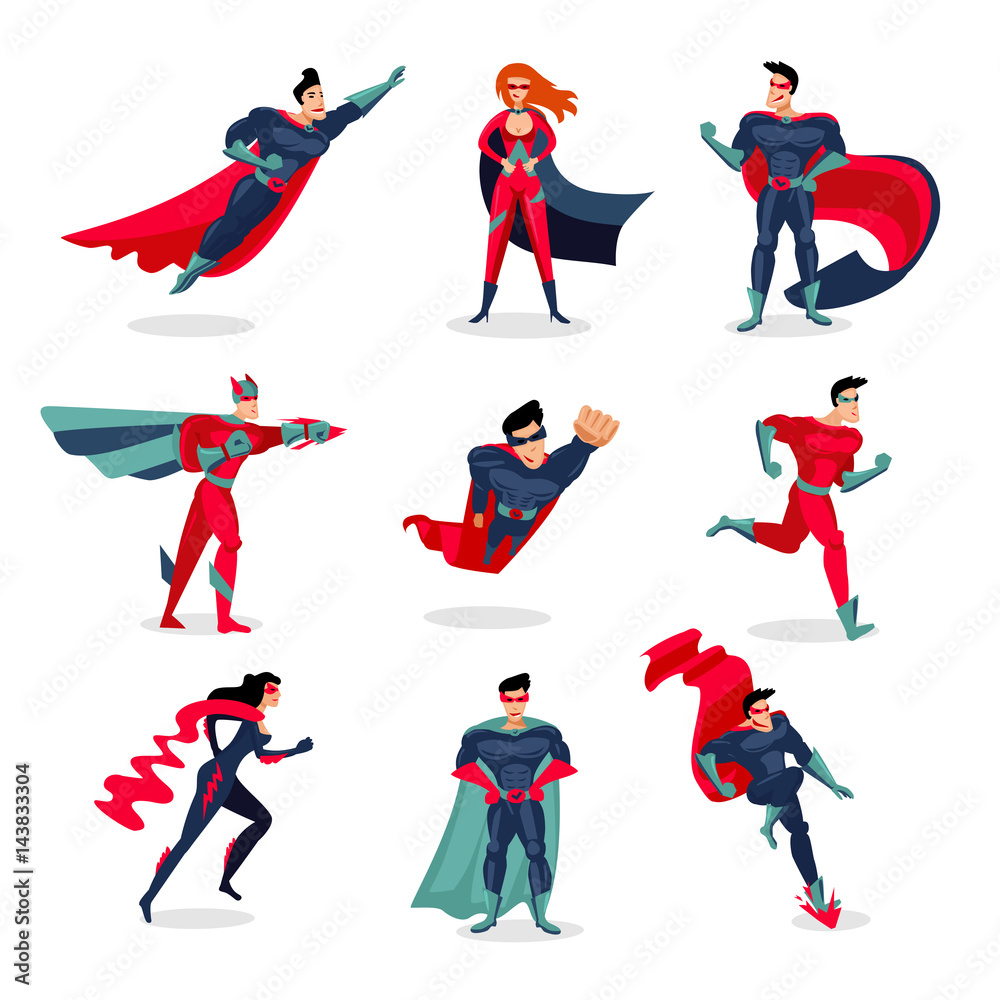 Superheroes Characters Set Stock Vector | Adobe Stock