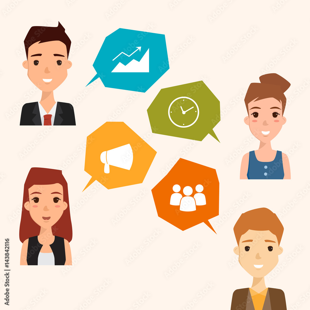 business teamwork talking infographic. people icon flat design. Stock ...